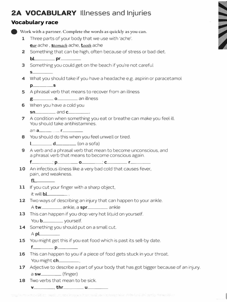 Vocabulary Practice_ Illnesses and Injuries | PDF