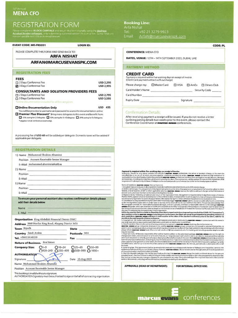 14th Anual Mena Cfo Kfad Registration Form | PDF