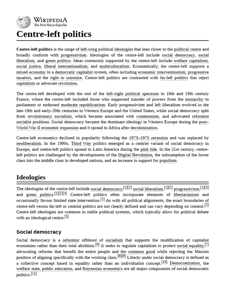Centre-Left Politics | PDF | Social Democracy | Progressivism