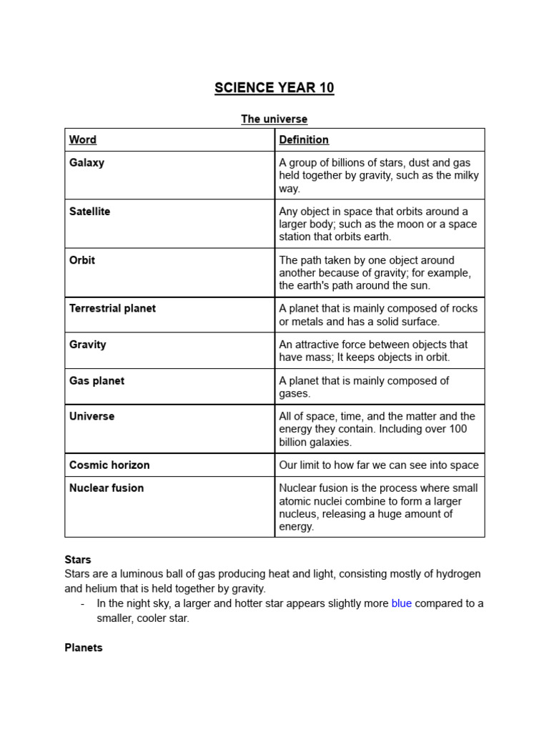 Year 10 Science Notes NSW | PDF | Meiosis | Stars