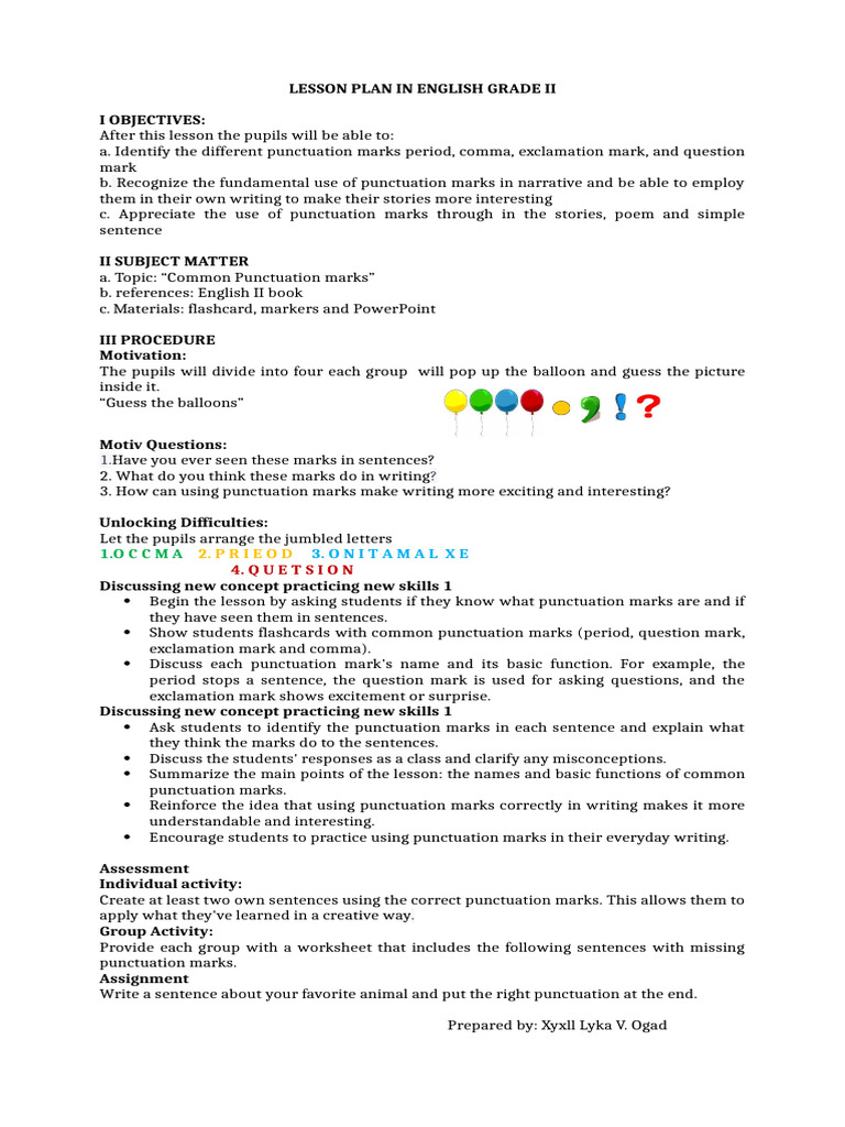 Lesson Plan in English Grade Ii | PDF | Plural | Punctuation