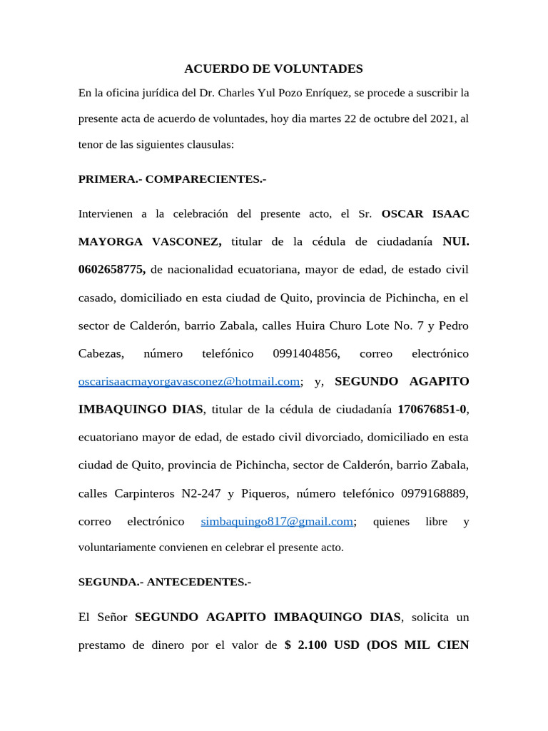 Acuerdo de Voluntades Oscar Mayorga 2021 | PDF | Gobierno