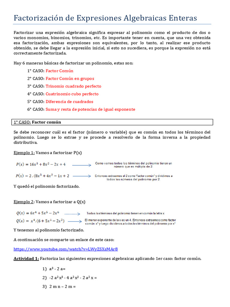 Factorización de Exp Algebraicas | PDF | Factorización | Álgebra abstracta