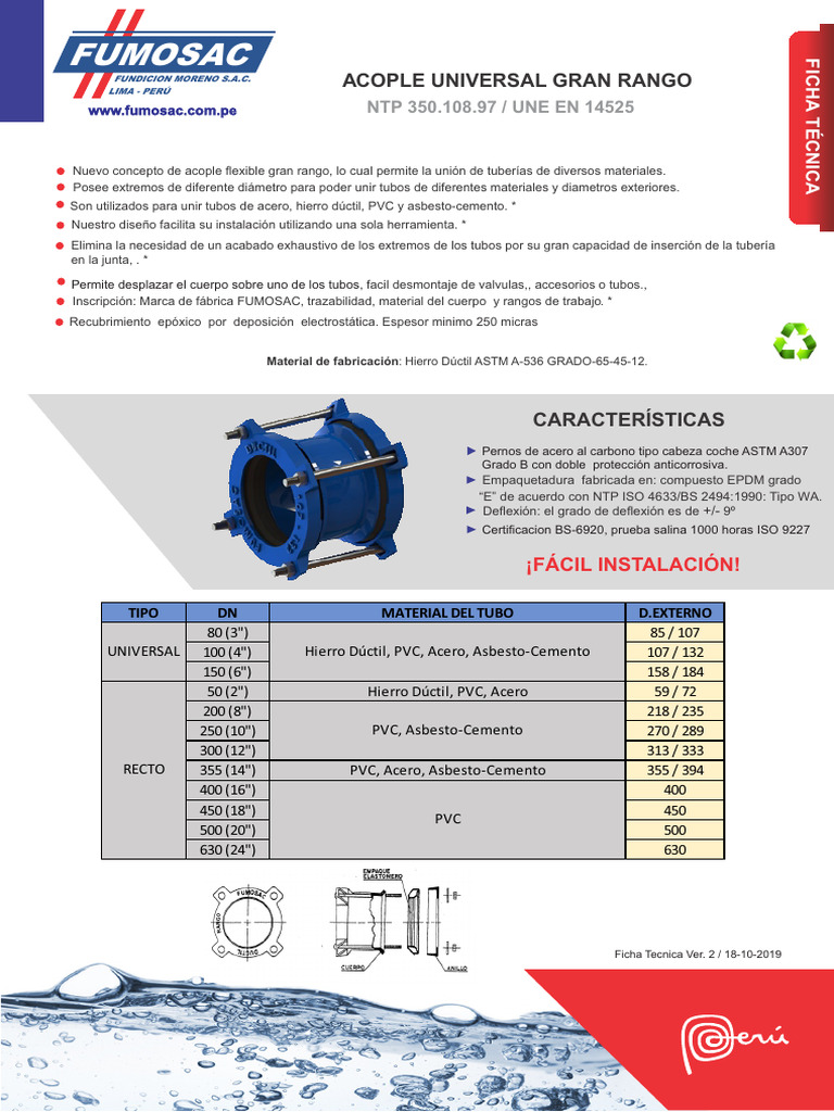 Acople Flexible Gran Rango FUMOSAC | PDF | Acero | Ingeniería mecánica