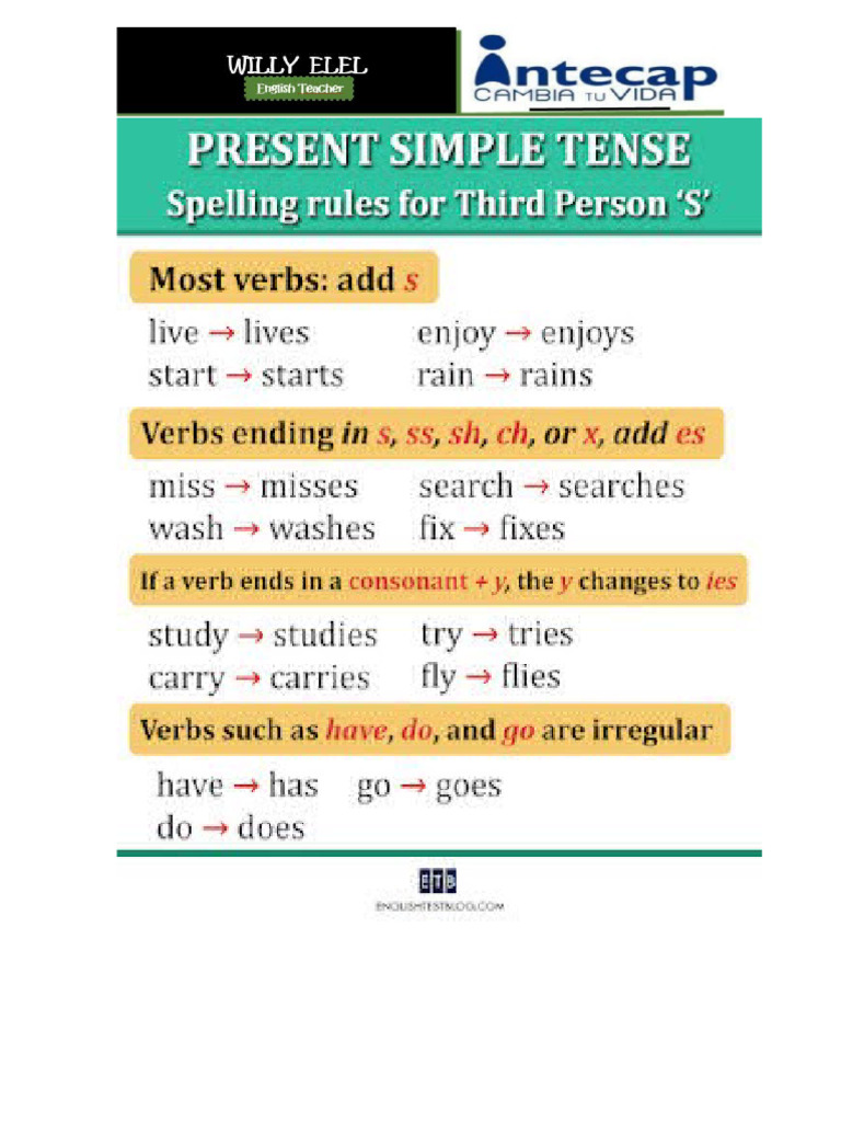 Present 3rd Person Spelling Rules | PDF