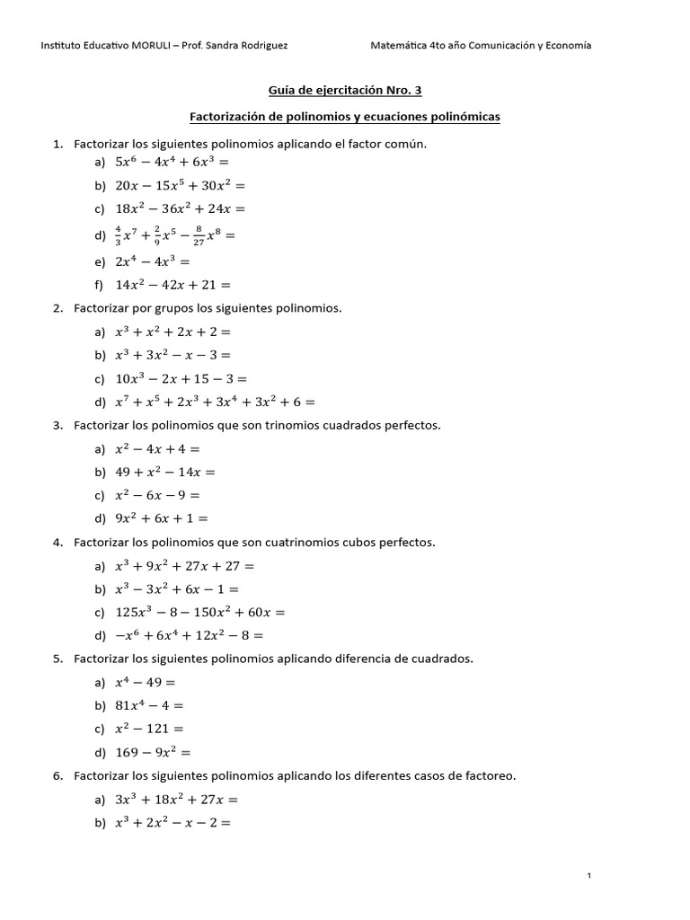 Guia Nro 3 - Factorizacion de Polinomios | PDF