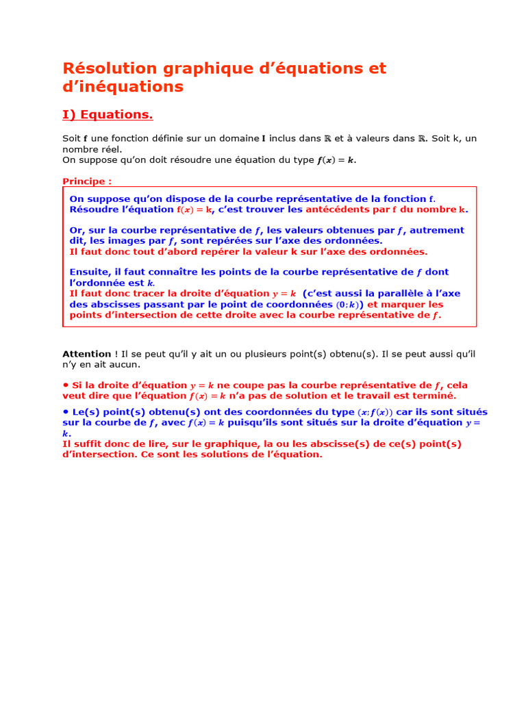 Résolution graphique d'équations et inéquations | PDF | Inégalité ...