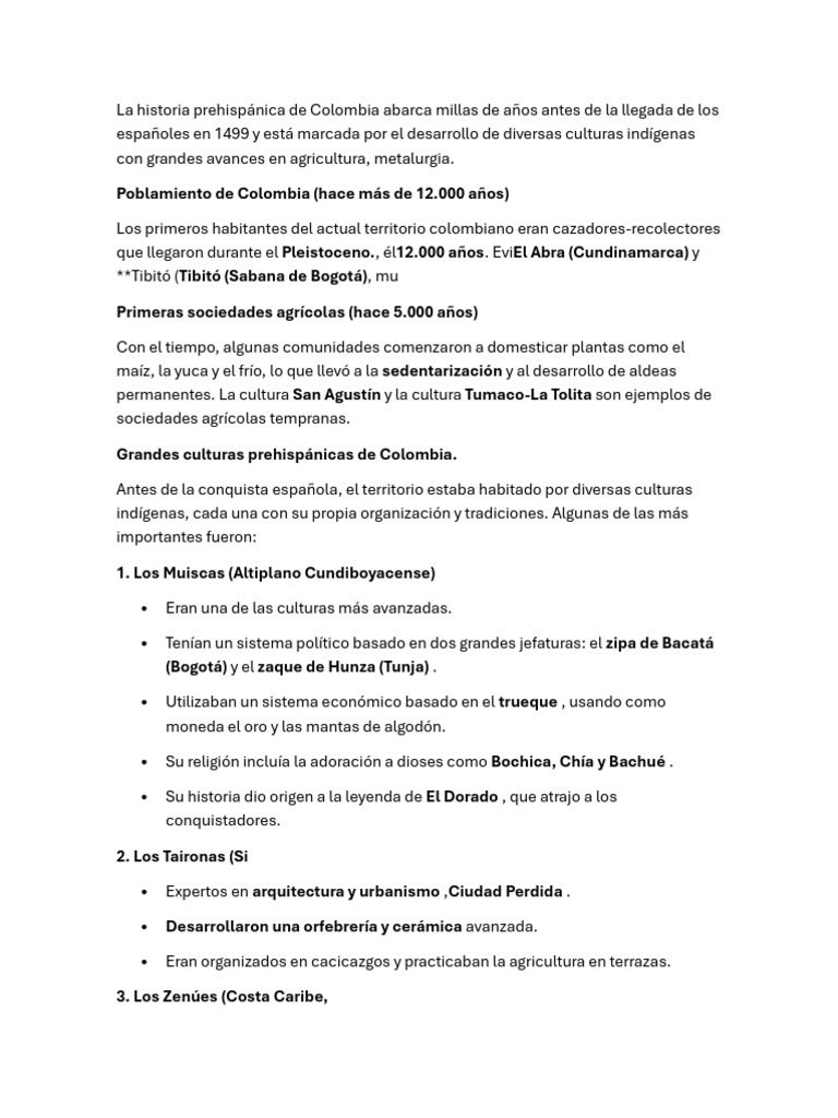 lllLa historia prehispánica de Colombia abarca millas de años antes de ...