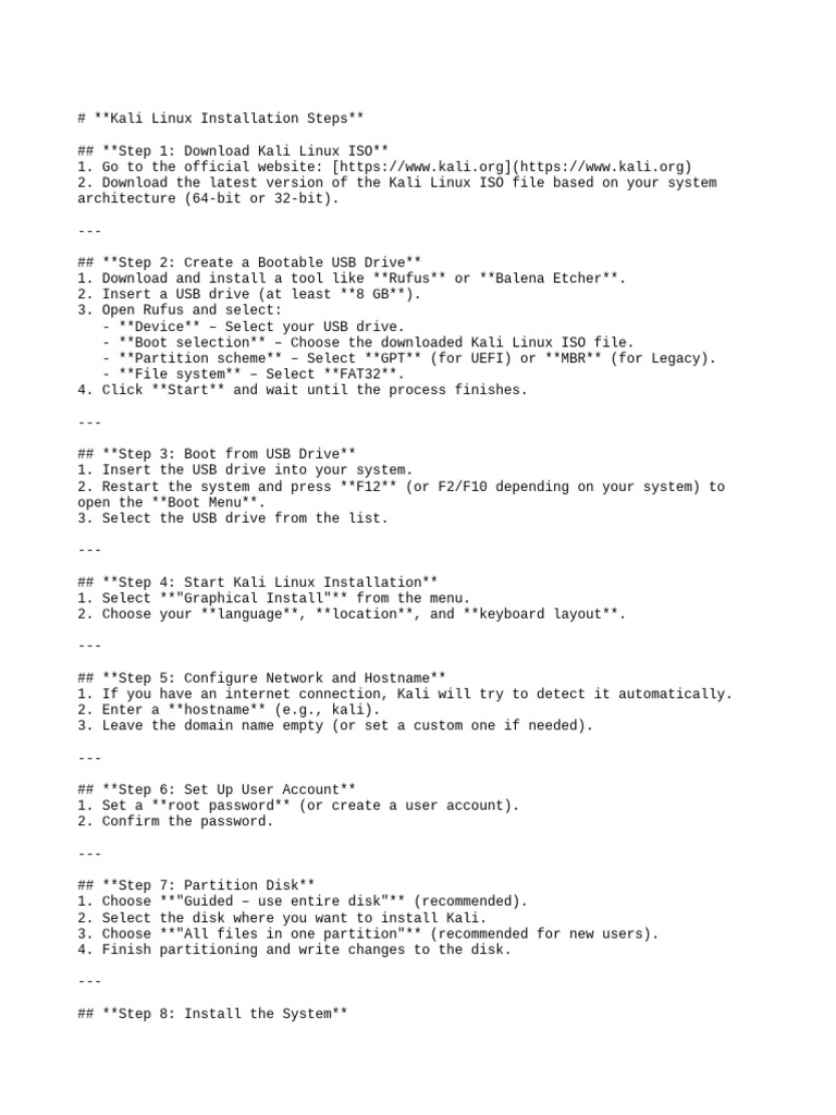 Kali Linux Installation Guide | PDF