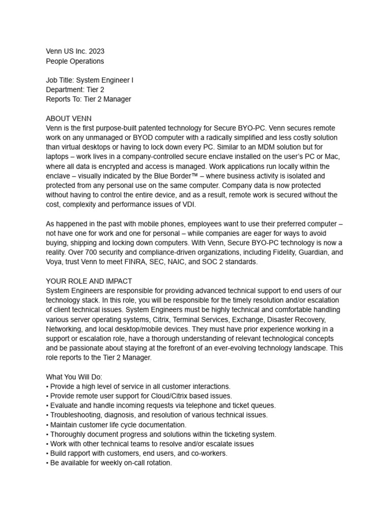 System Engineer - Job Description | PDF | Computing | Computer Science