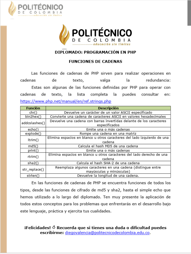 Funciones de Cadenas en PHP | PDF