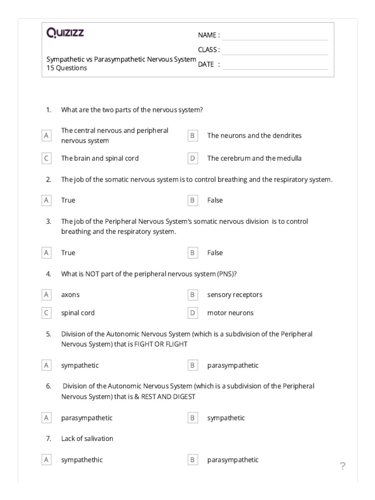Sympathetic vs Parasympathetic Nervous System (Quizziz) | PDF | Nervous ...