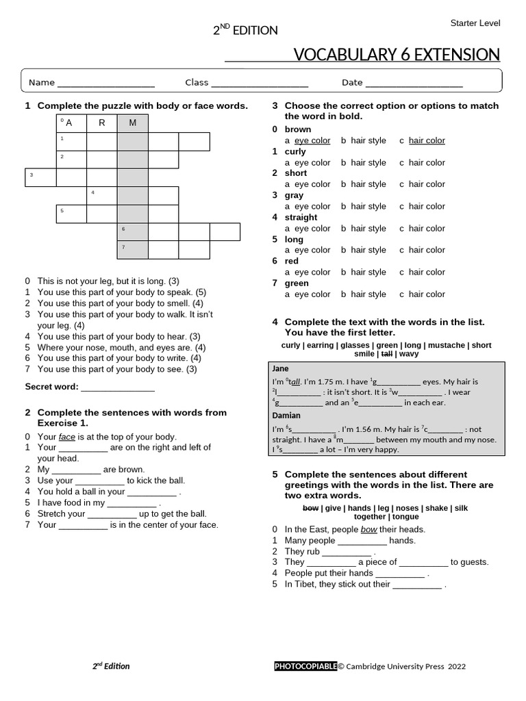 AmericanThink2ed TR0 Vocabulary 6 Extension 3p | PDF | Human Appearance
