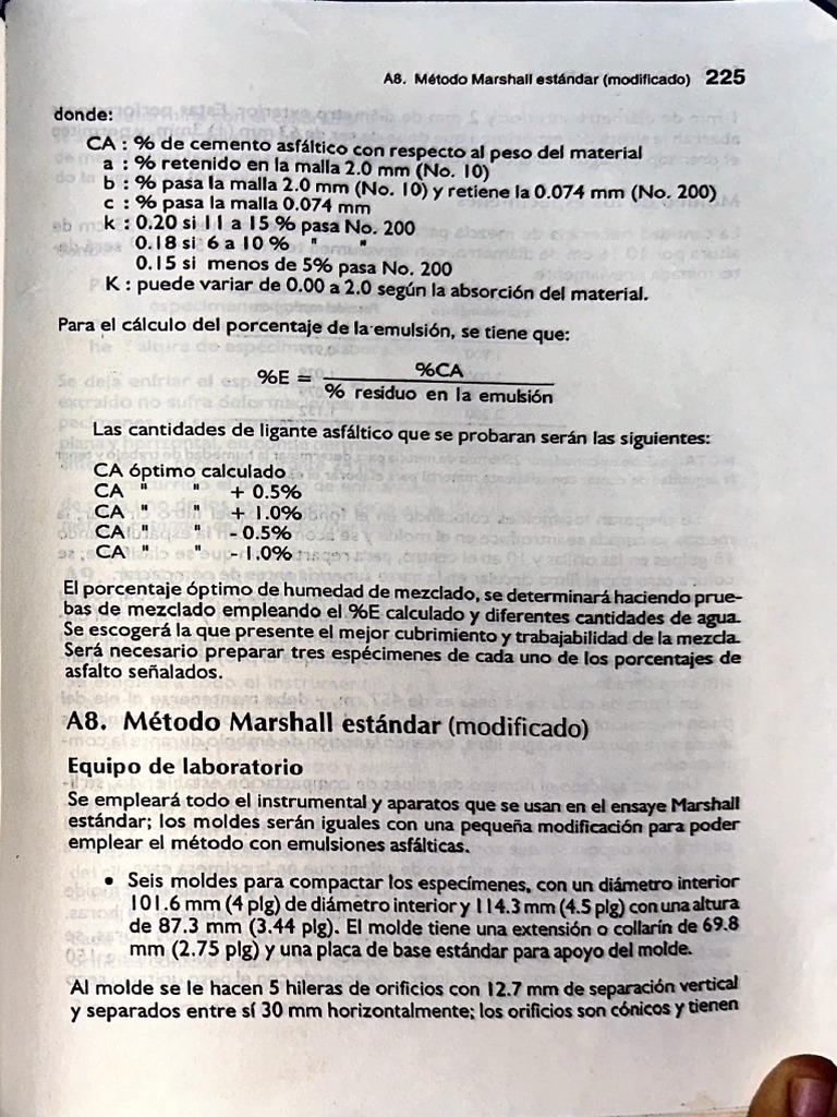 Método Marshall Modificado para Emulsiones | PDF