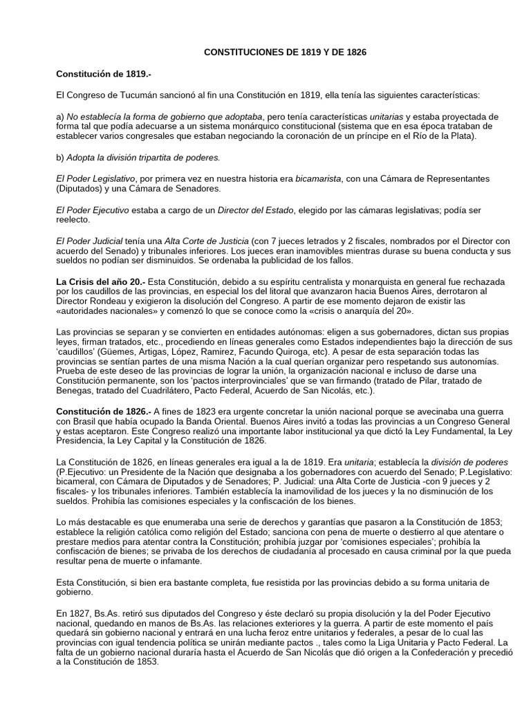Historia Constituciones de 1819 y de 1826 | PDF | Argentina | Gobierno