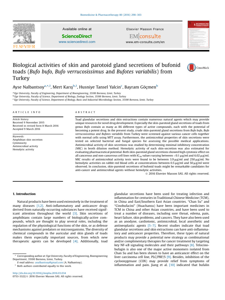 Biological Activities of Skin and Parotoid Gland Secretions of Bufonid ...