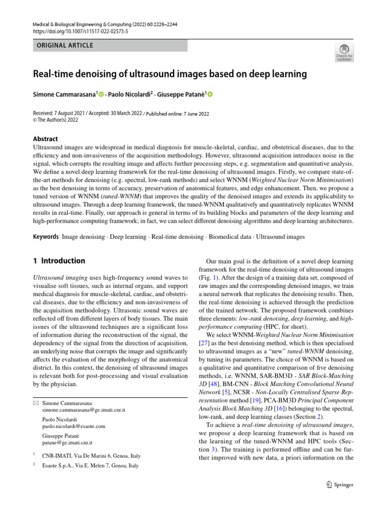 Real-time denoising of ultrasound images based on deep learning | PDF | Deep Learning | Applied ...