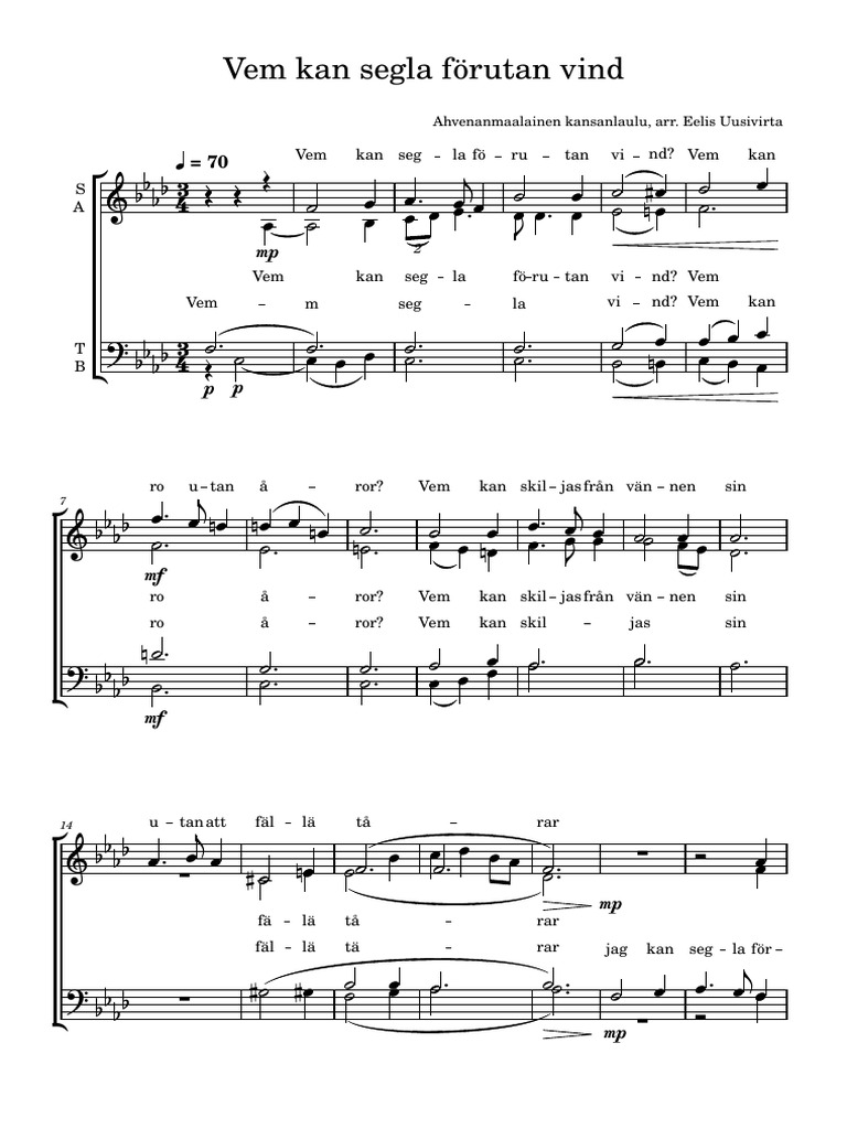 Vem Kan Segla Frutan Vind Misc Traditional Vem Kan Segla Frutan Vind | PDF