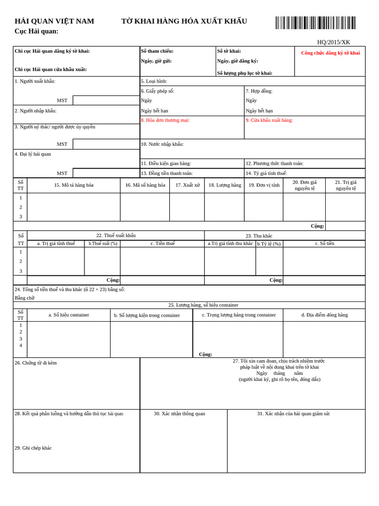 To Khai Hai Quan XK - 2805201309 | PDF