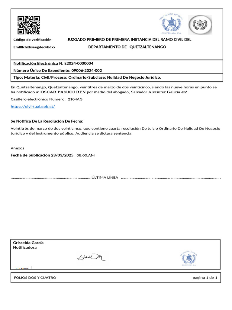 Cuarta Notificacion Electronica Parte Actora Sentencia | PDF