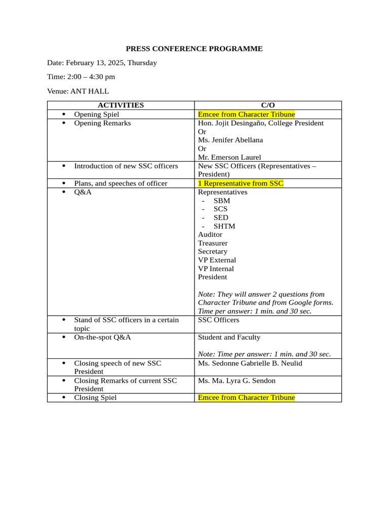 Press Conference Programme | PDF