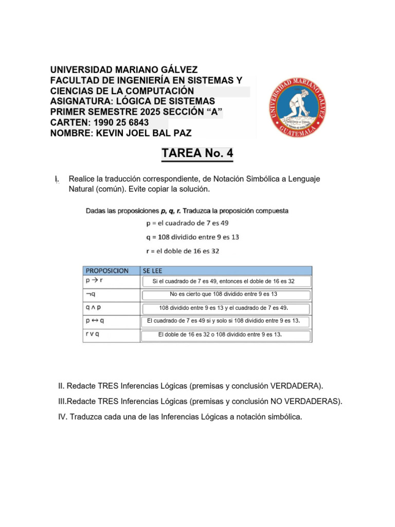 Tarea No. 4 Inferencias Lógicas-2 PDF | PDF | Inferencia | Lógica