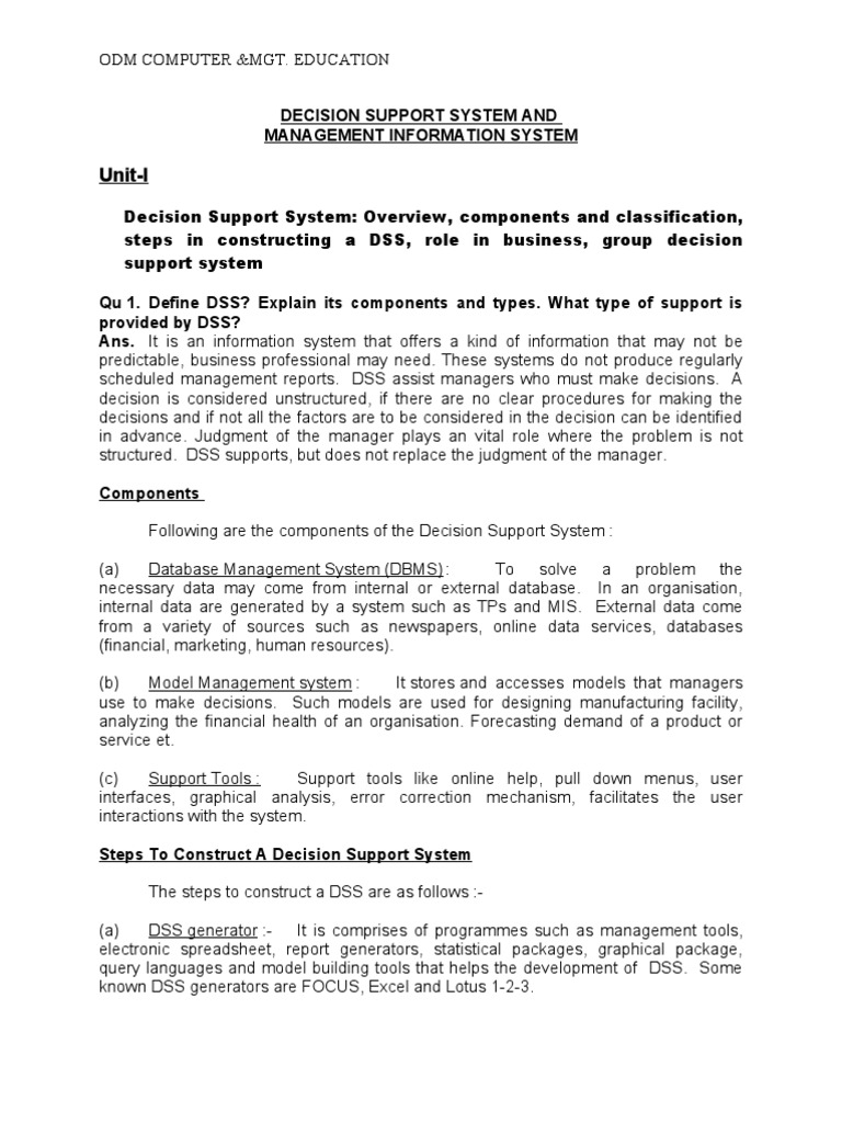 Decision Support Systems and MIS | PDF | Business Process | Decision ...