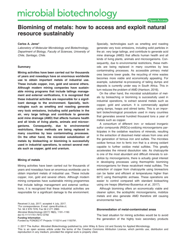 Sustainable Biomining Techniques Explained | PDF | Materials | Chemical ...