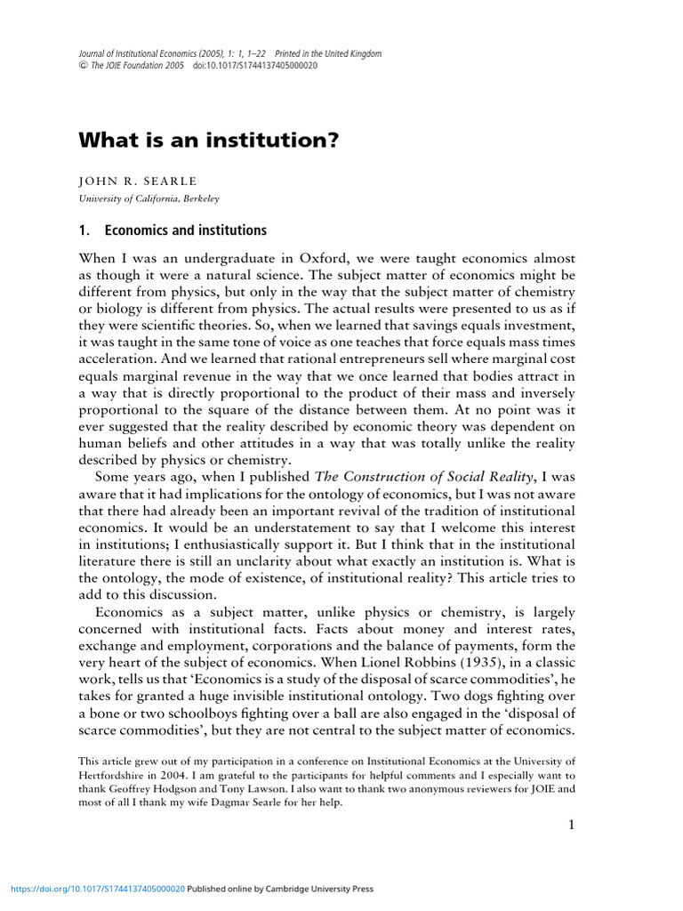 What is an institution | PDF | Reality | Ontology