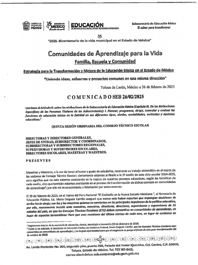 Comunicado Comunidades de Aprendizaje | PDF
