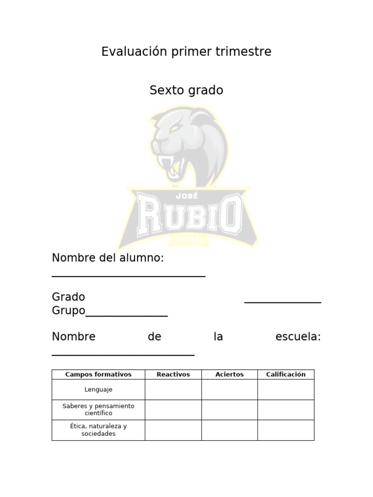 Evaluación Primer Trimestre Pdf