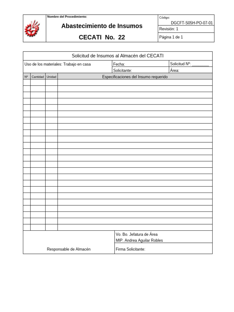 Solicitud de InsumoS | PDF