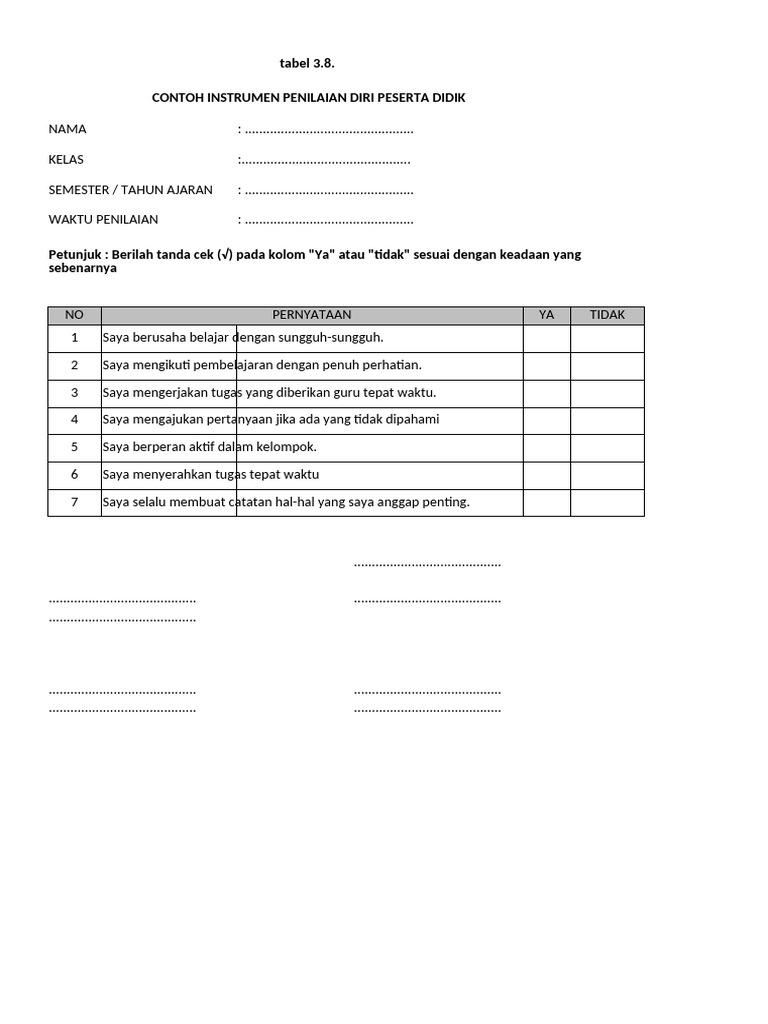 3.8. Instrumen Penilaian Diri Peserta Didik | PDF