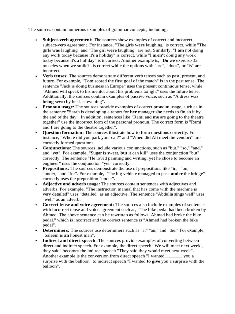 The Sources Contain Numerous Examples of Grammar Concepts | PDF | Verb ...