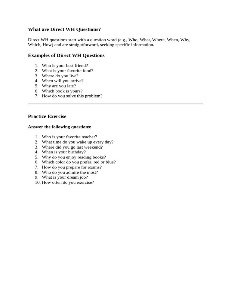 Understanding WH, Tag, and Yes/No Questions | PDF | Verb | Question