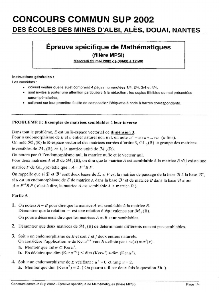 DM_Matrices_Semblables_a_leur_Inverse | PDF