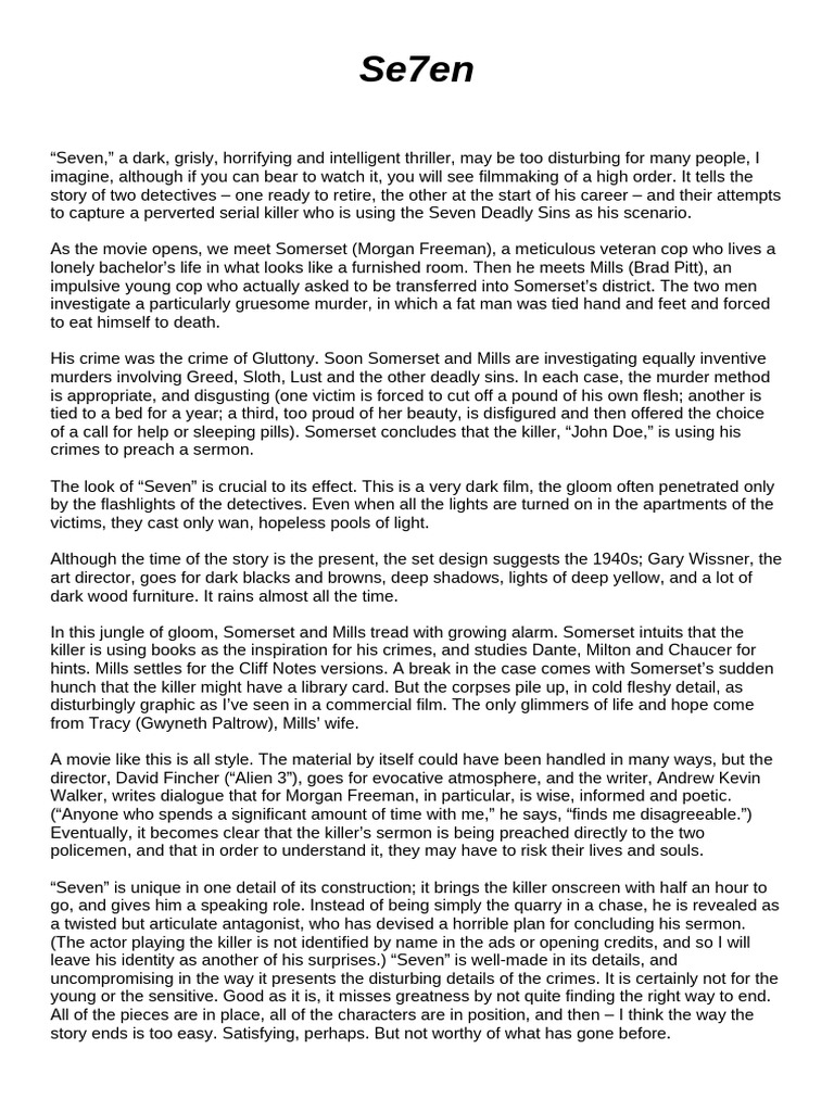 Se7en Movie Review (Kerja BI) | PDF