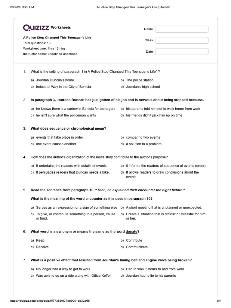 Impact of a Police Stop on Teenager | PDF