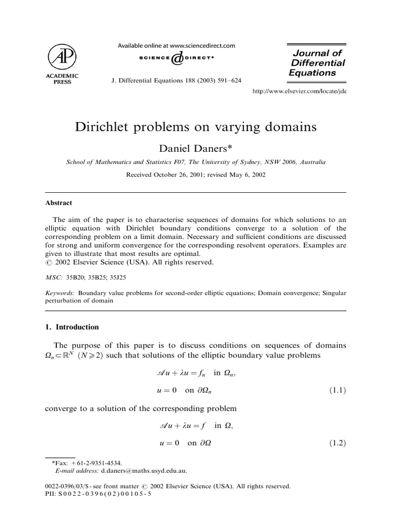 D.Daners_Dirichlet problems on varying domains | PDF | Limit (Mathematics) | Mathematical Analysis
