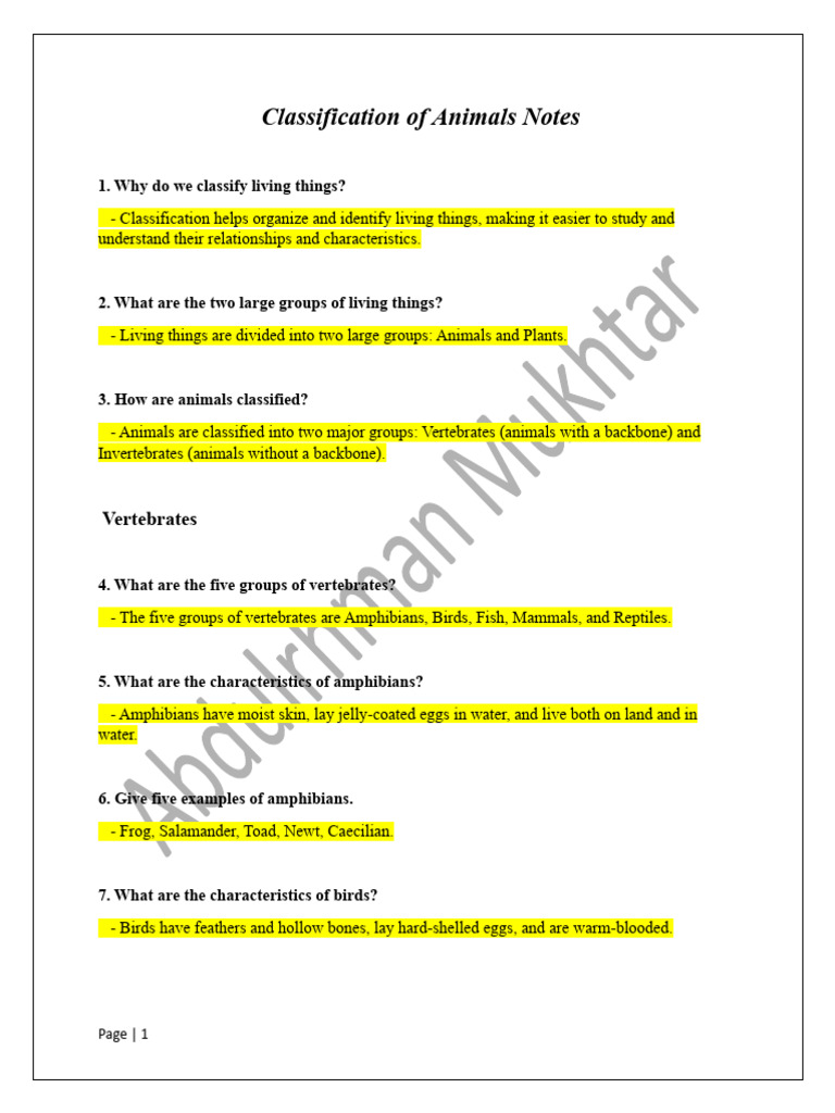 Animal Classification Overview | PDF | Amphibian | Invertebrate