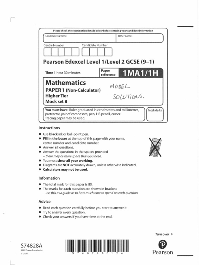 GCSE Higher Mock Set 8 All Papers Model Solutions-1 | PDF