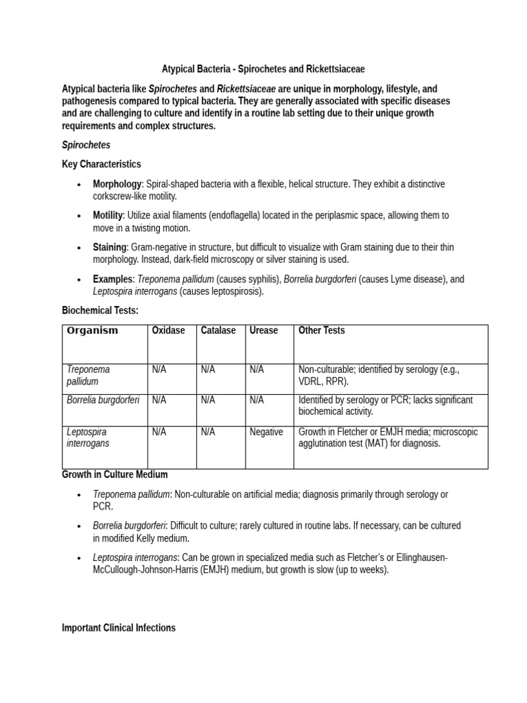 Atypical Bacteria (Spirochetes and Rickettsiaceae) | PDF | Medical ...