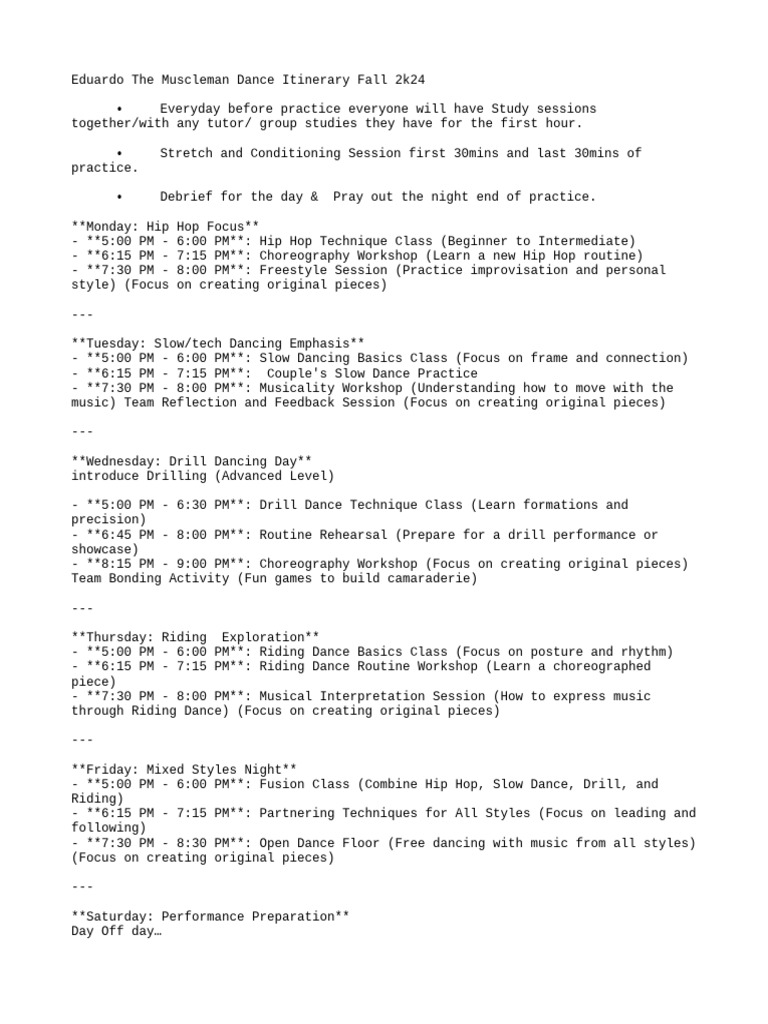 Muscleman Itinerary 2k24 | PDF | Performing Arts | Dances