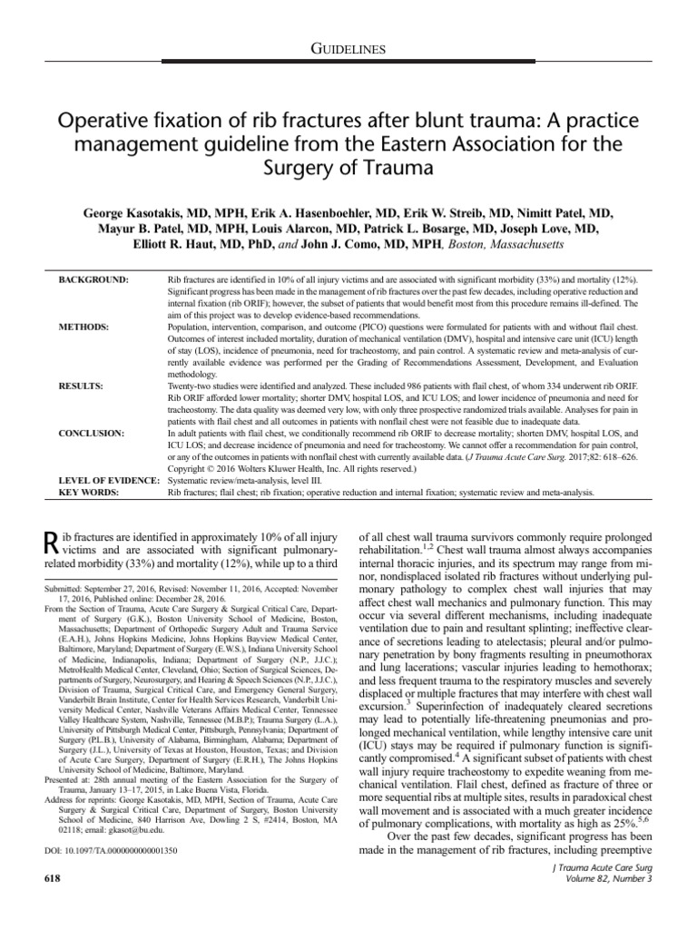 Operative Fixation of Rib Fractures After Blunt.25 | PDF | Thorax ...