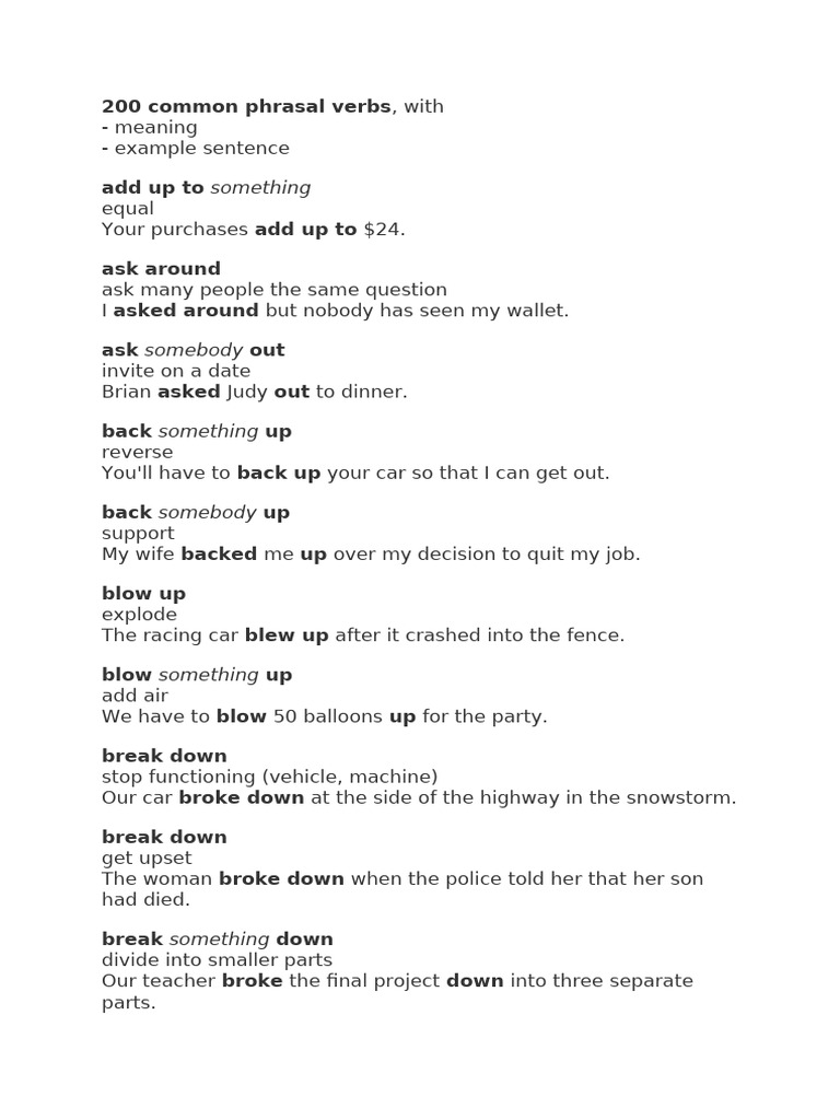 200 Common Phrasal Verbs | PDF