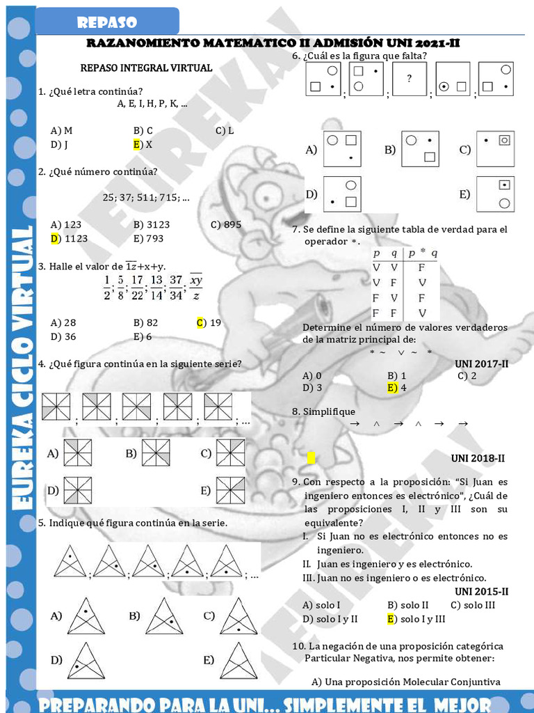 1° RM Ii - Repaso Integral Virtual - 2022-1 | PDF | Proposición | Matemáticas