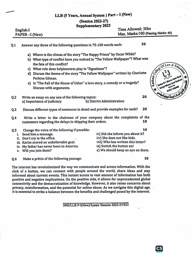 Past Papers LLB 1 Supply 2023 | PDF