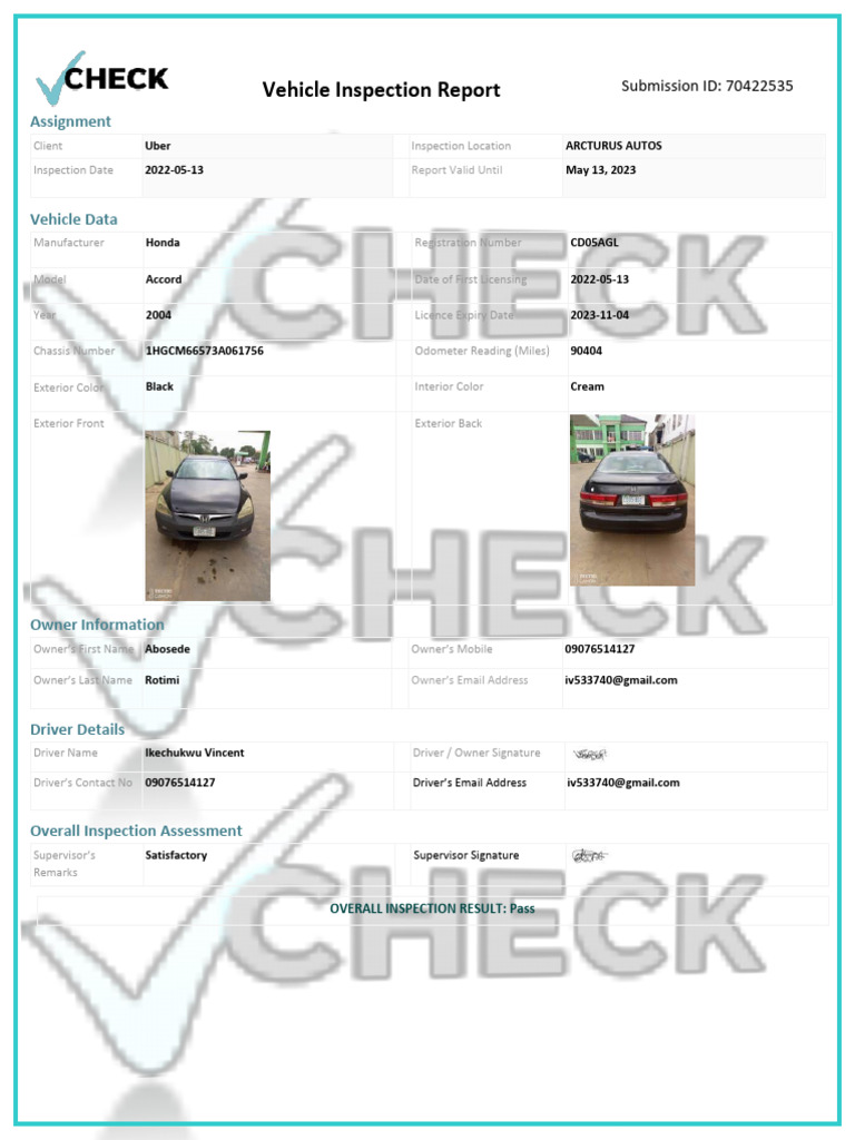 UBER Mandatory Inspection - 70422535 | PDF