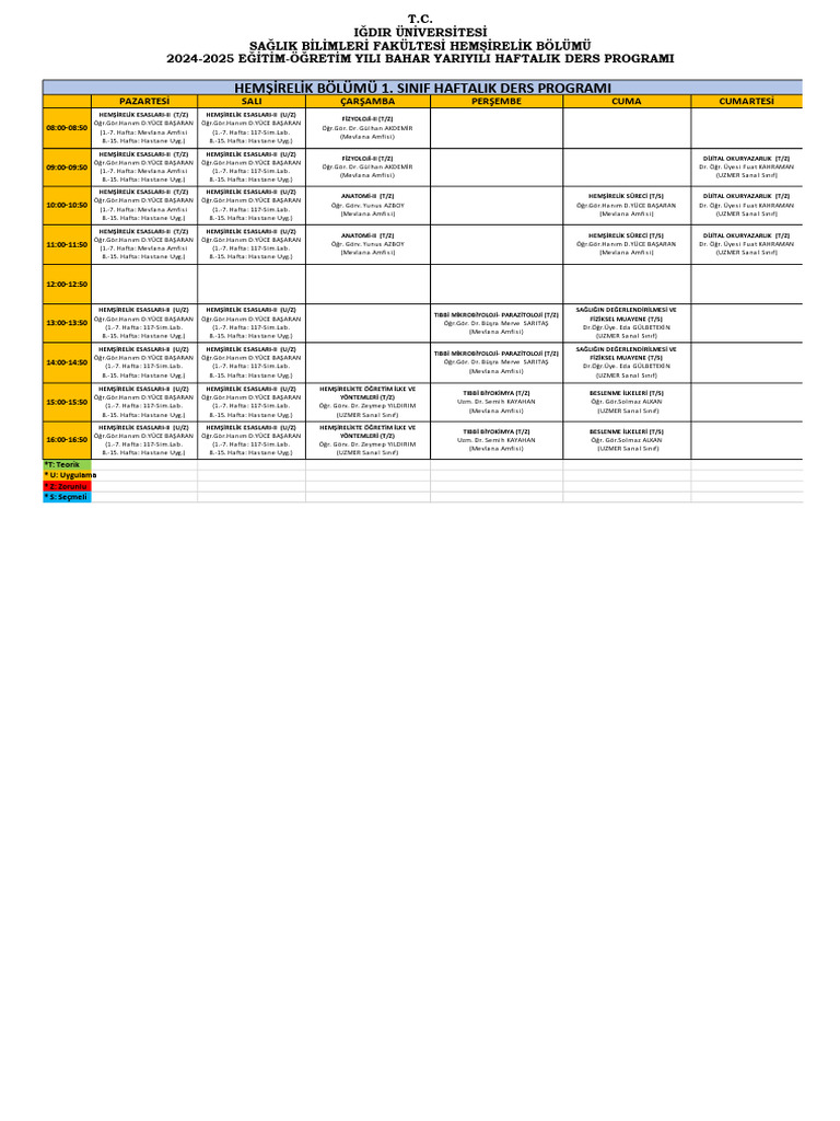 I.Ü - SBF - Hemşirelik - 2024-2025 Bahar Dönemi Ders Programı.12.02.2025 | PDF