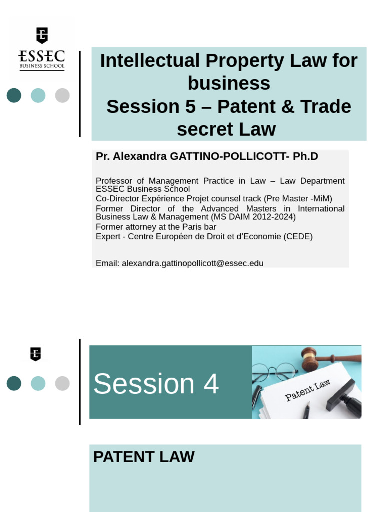 Session 5 Patent Trade Secret Law | PDF | Patent | Trade Secret